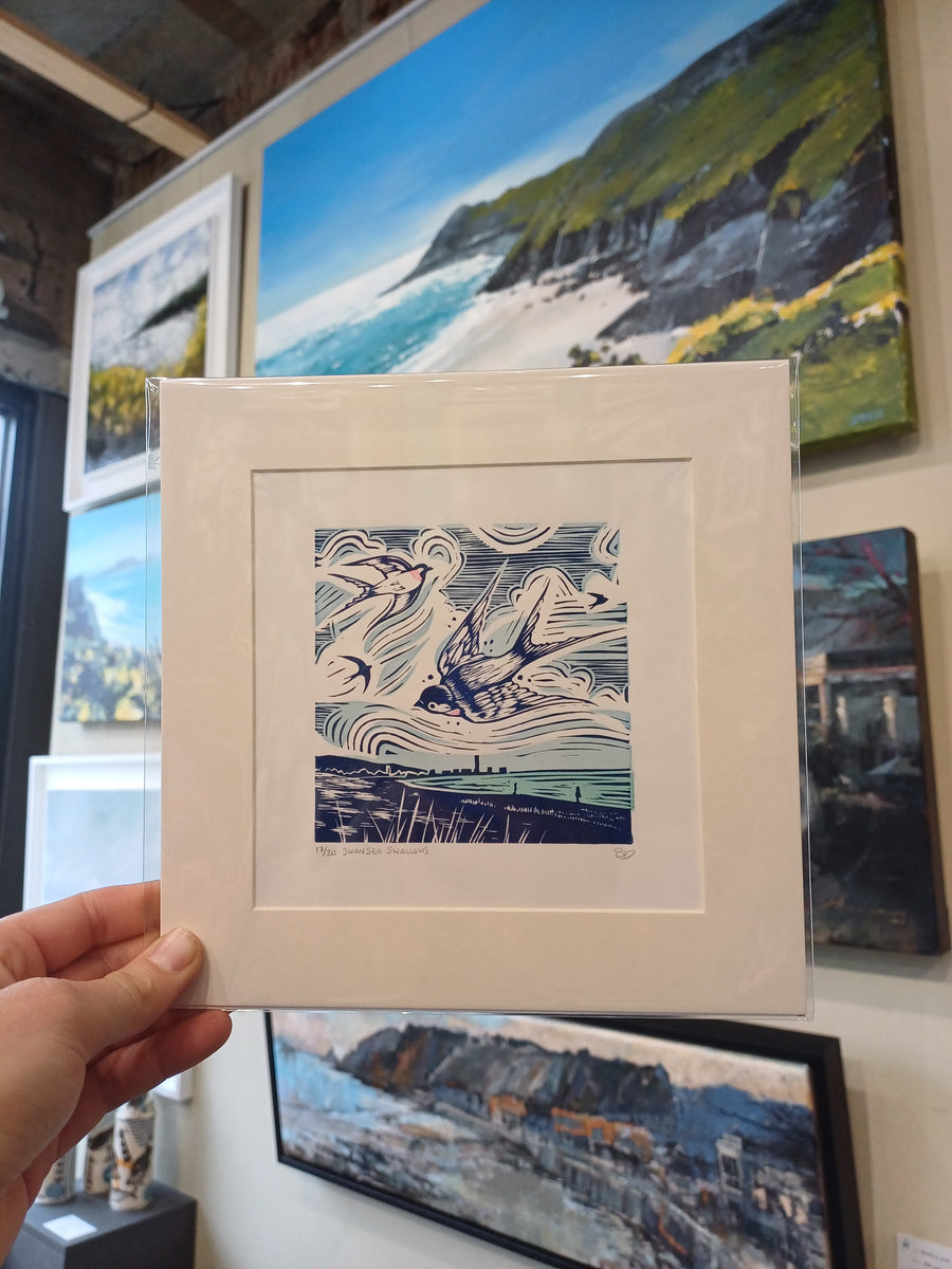 Swansea Swallows Lino Print by Sarah Defriend – Gower Gallery