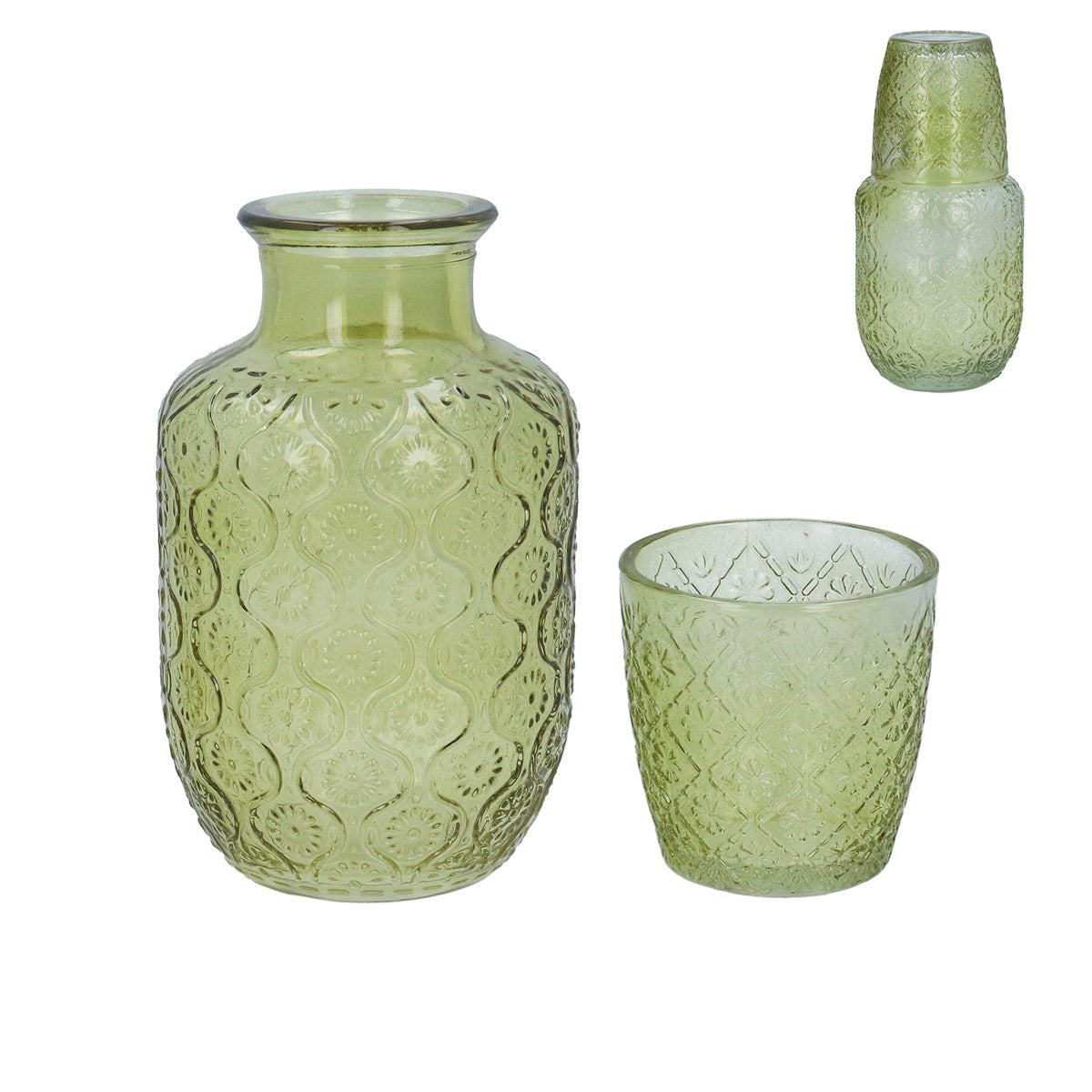 Olive Glass Daisy Water Carafe Set – Gower Gallery