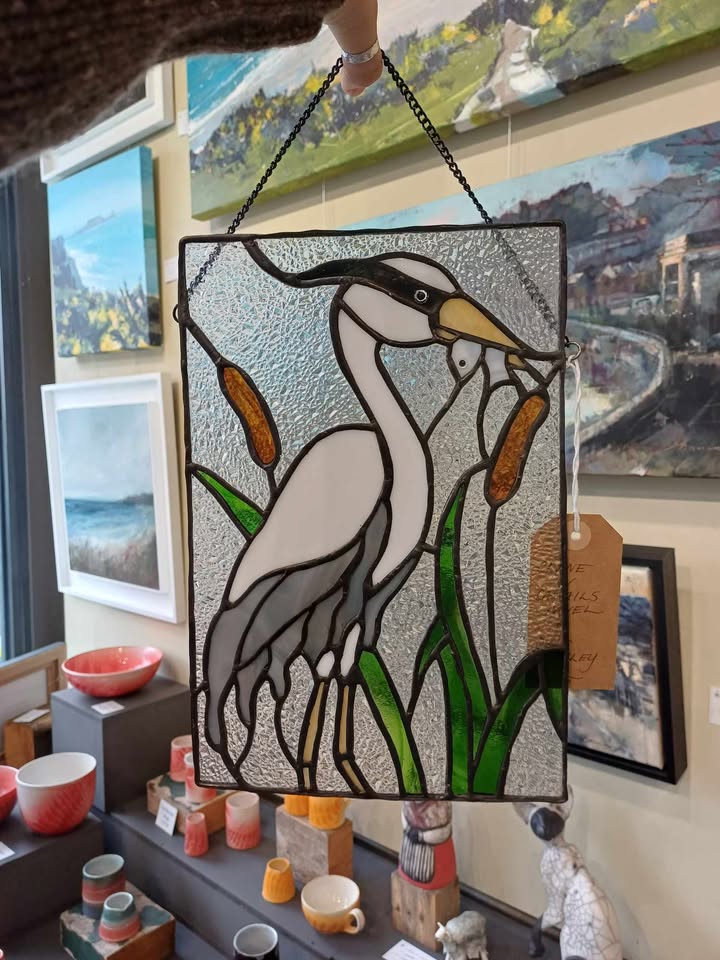 Crane in Cattails Panel Hanging Stained Glass for sale on behalf of Si ...