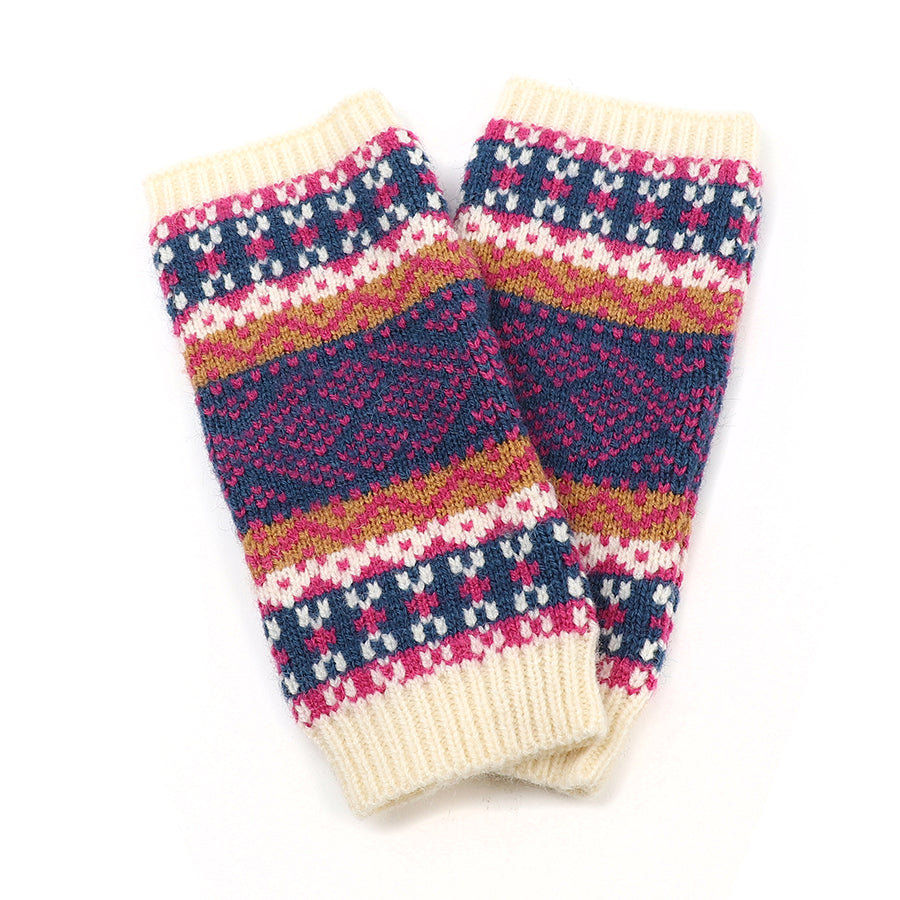 Cream, Blue, and Red mix fair isle wrist warmers – Gower Gallery