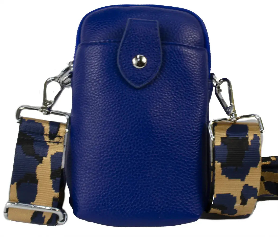 Leather Mobile Case Large Royal Blue with Canvas Strap – Gower Gallery