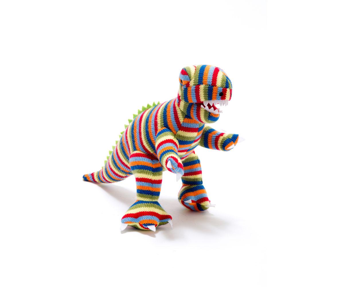 T Rex Knitted Dinosaur Rainbow Stripe – Gower Gallery