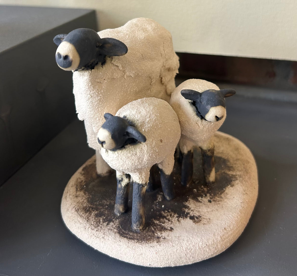 Ewe and Lambs Sculpture by Simone Louise Ceramics – Gower Gallery