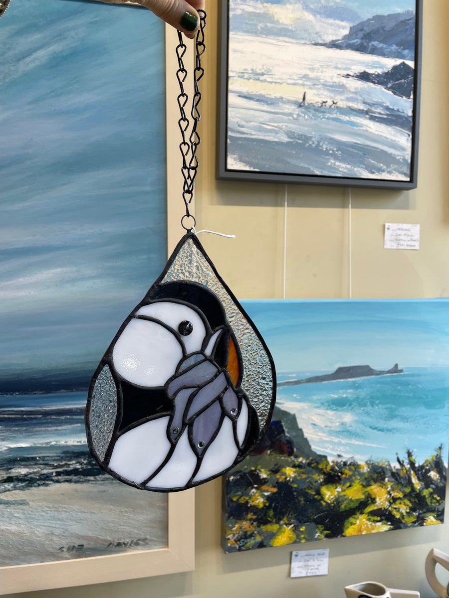 Puffin Hanging Stained Glass for sale on behalf of Sian Bailey – Gower ...