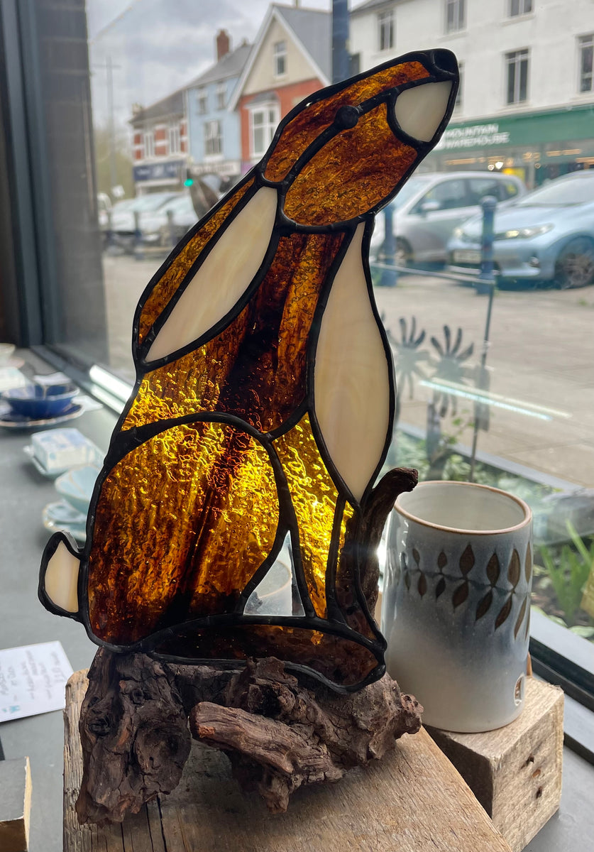 Hare Stained Glass on Driftwood for sale on behalf of Sian Bailey ...
