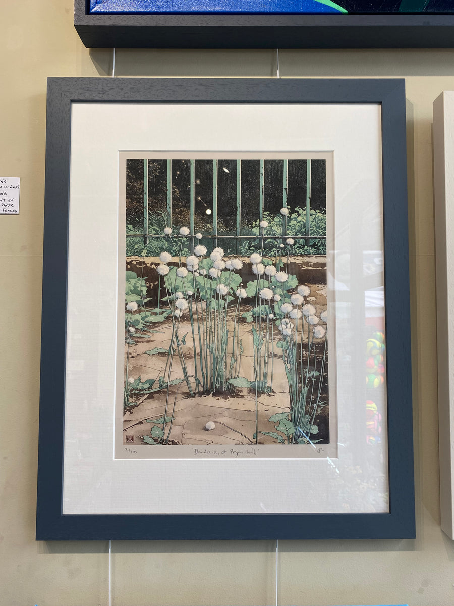 Dandelions At Bryn Mill 2025, frame in a slate grey wooden frame, for ...