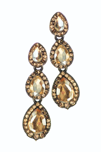 Pear Shaped Crystal Triptych Drops - Bronze / Champagne – Gower Gallery