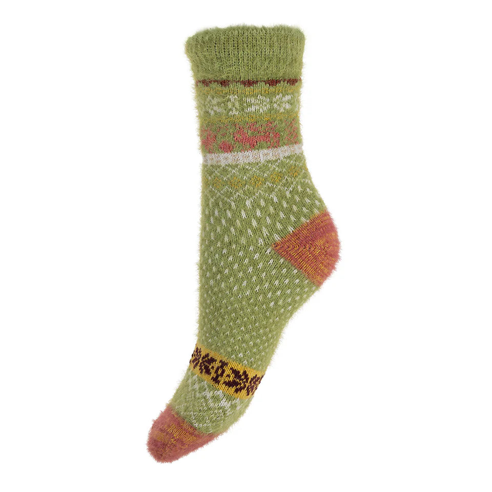 Green and white patterned soft Scandi wool socks – Gower Gallery