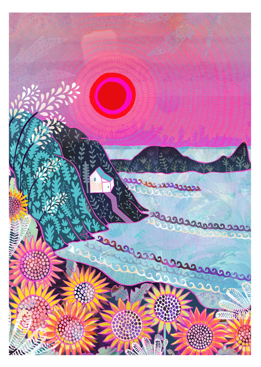 'Worms Head' A1 Print, framed in a cream wooden frame, by Hannah Davie ...