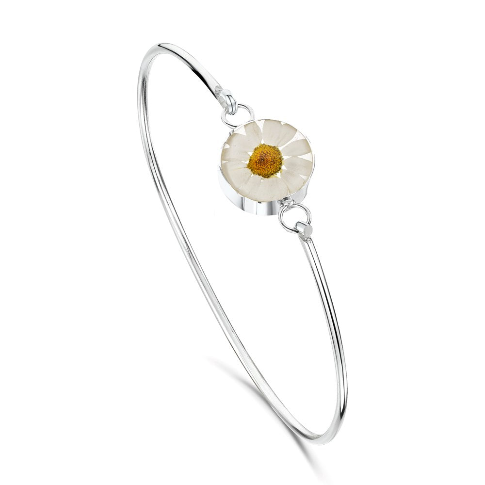 Silver Bangle - White Daisy - Round – Gower Gallery