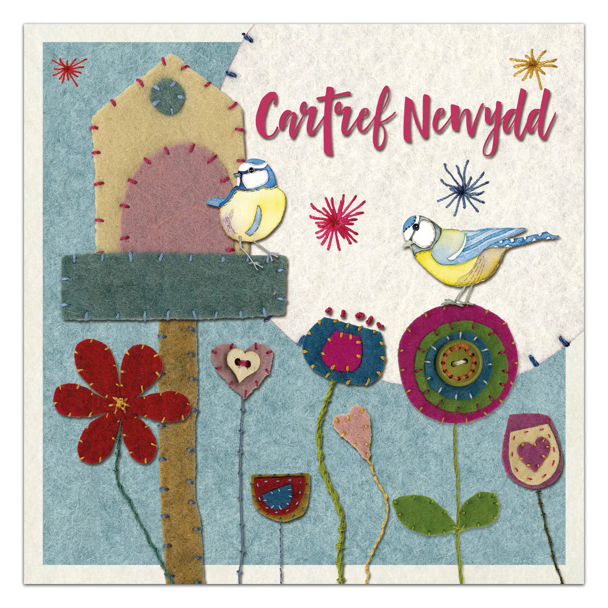 Cartref Newydd Stitched Bluetits Greetings Card – Gower Gallery