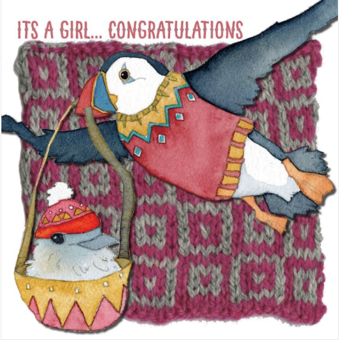 Puffin Congrats Its a Girl Greetings Card by Emma Ball – Gower Gallery