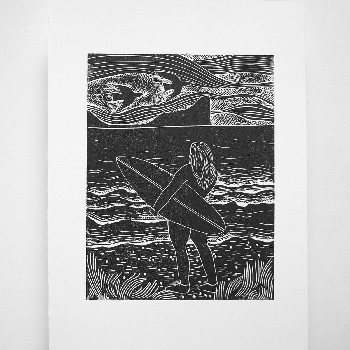 Worms Head from Llangennith Linocut Print For Sale on Behalf of Philli ...