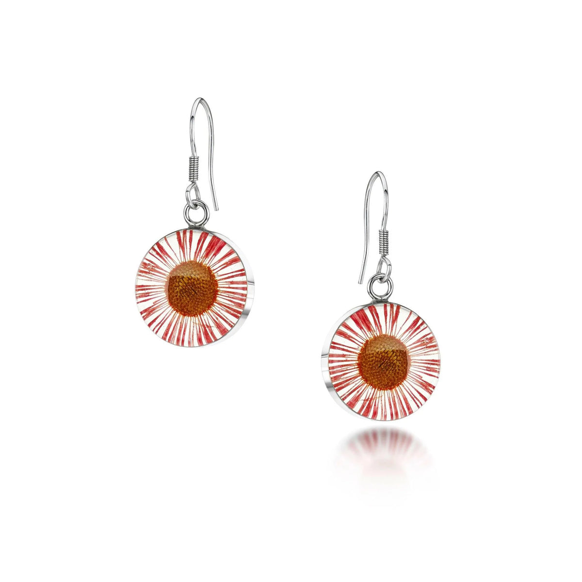 Silver Drop Earrings - Pink Daisy - Round – Gower Gallery